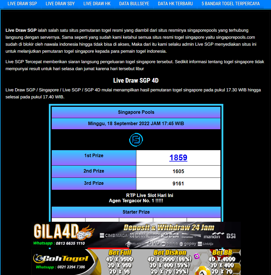 Togel Live Draw Singapore Result 2D 3D 4D