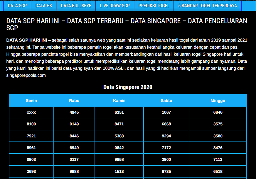 Situs Keluaran Data SGP Pools Data Tabel Komplet
